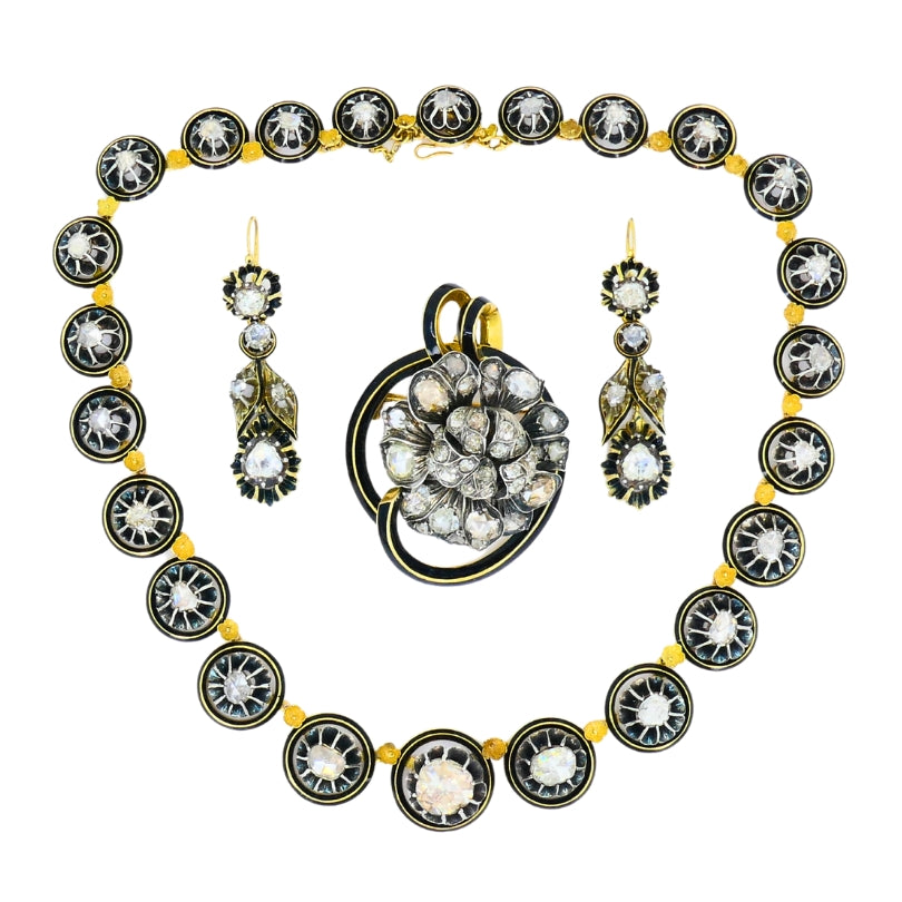 Georgian Parure Set Gold Silver Rose Cut Diamond Necklace Earrings Bro ...